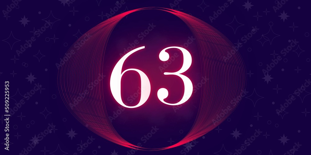 Number 63. Banner with the number sixty three on a blue background and ...