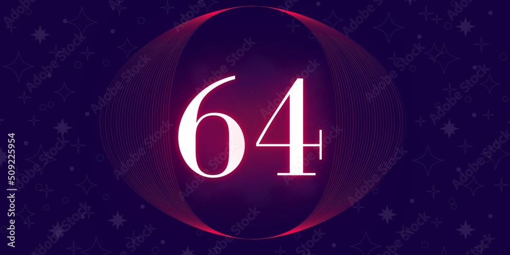 Number 64. Banner with the number sixty four on a blue background and ...