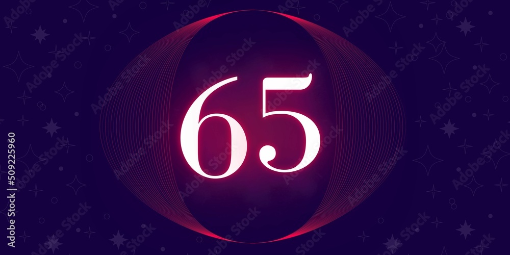 Number 65. Banner with the number sixty five on a blue background and ...