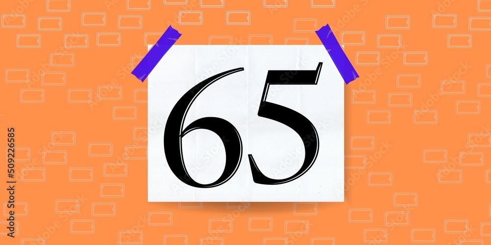 Number 65. Banner with the number sixty five on a orange background and ...
