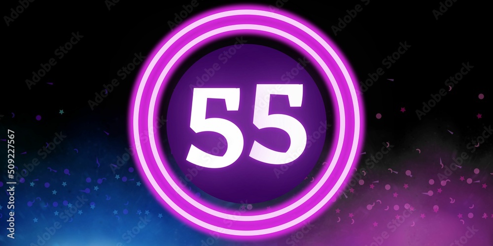 Number 55. Banner with the number fifty five on a black background and ...
