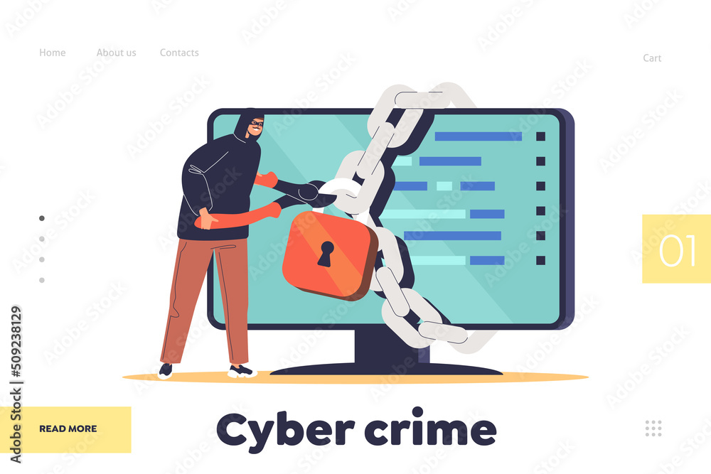 Cyber crime concept of landing page with hacker phishing steal private ...
