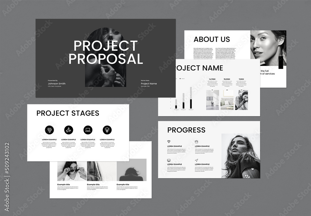 Black Project Proposal Layout Stock Template | Adobe Stock
