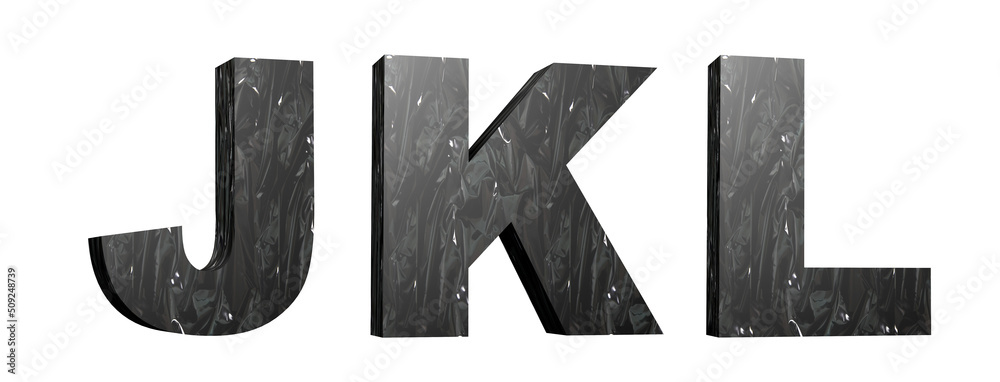 Plasticized alphabet. Letters J, K, L. Black plastic font. Synthetic ...