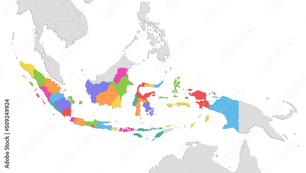 Indonesia map, administrative division, colors map isolated on white ...