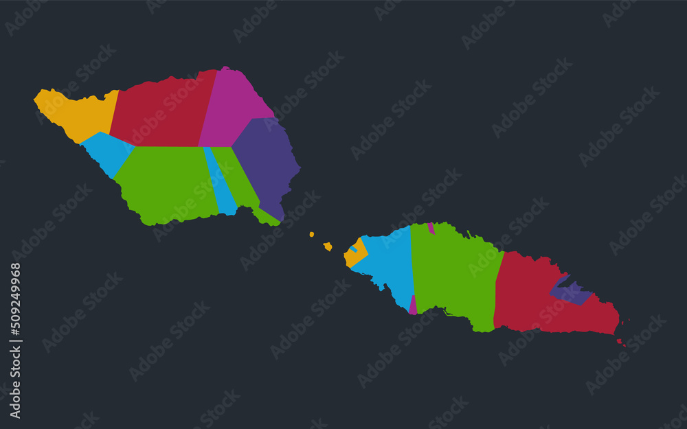 Infographics Samoa map, flat design colors, names of individual ...