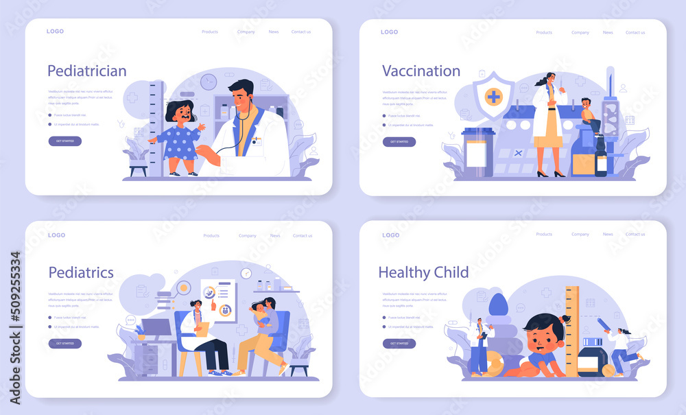 Pediatrician web banner or landing page set. Doctor examining Stock ...