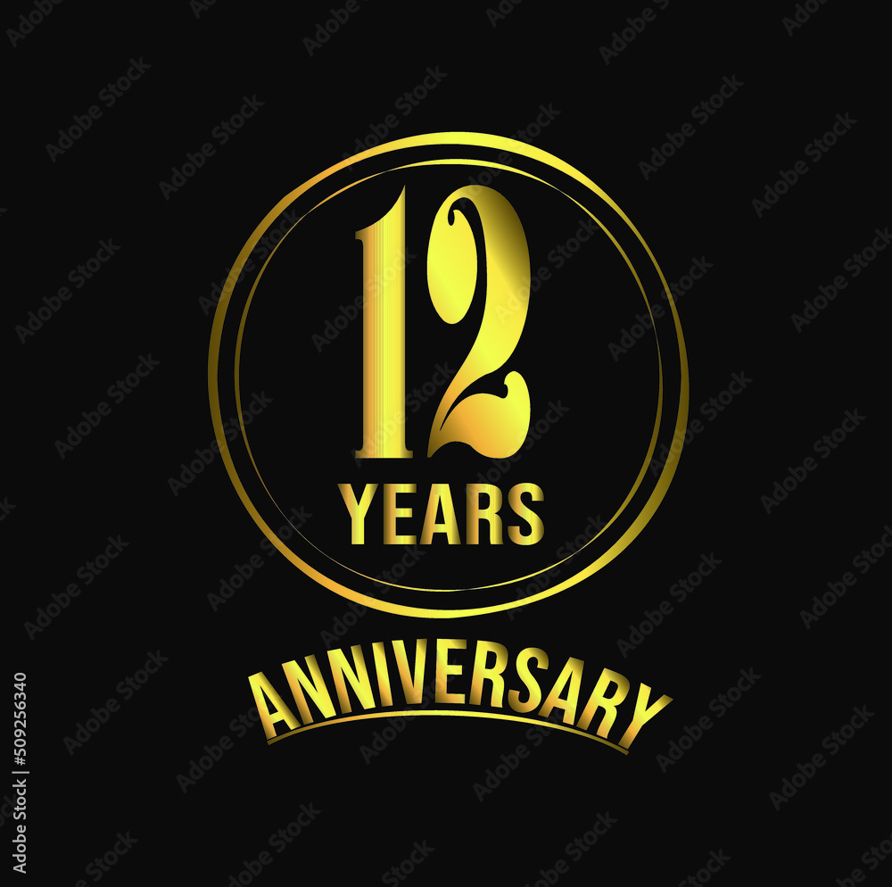 12 years anniversary celebration design with Golden elegant vector ...