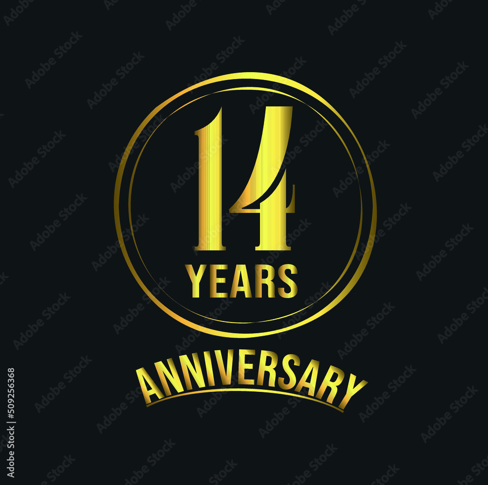 14 years anniversary celebration design with Golden elegant vector ...