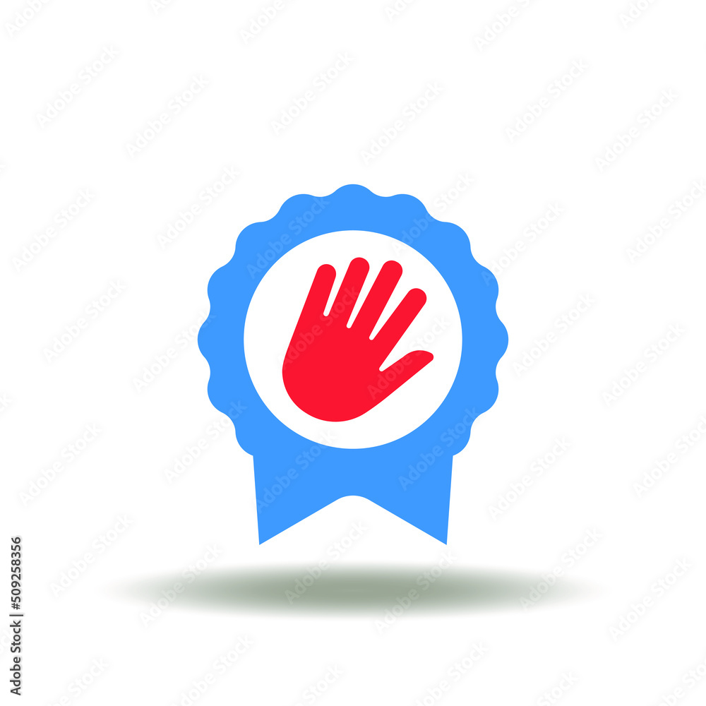 Vector illustration of stamp with stop hand gesture. Icon of stop ...