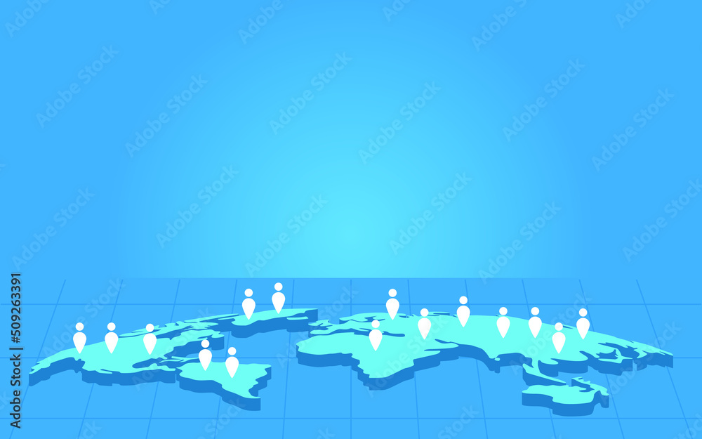 Abstract people icon on the map with blue background. World Population ...
