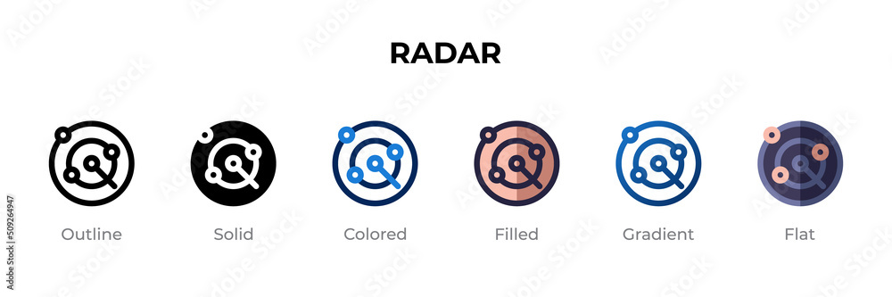 Radar icon in different style. Radar vector icons designed in outline ...