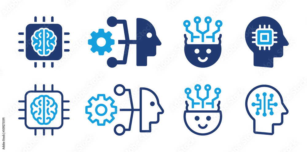 Artificial intelligence icon vector set. AI concept, digital chip in ...