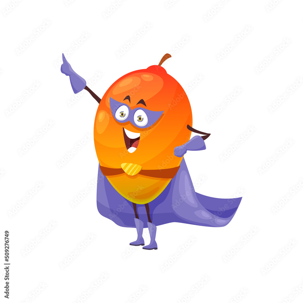 Cartoon mango fruit superhero character, vector super hero personage in ...