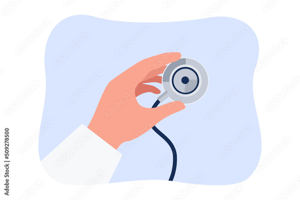 Poster Stethoscope in human hand flat vector illustration – Wall Art ...