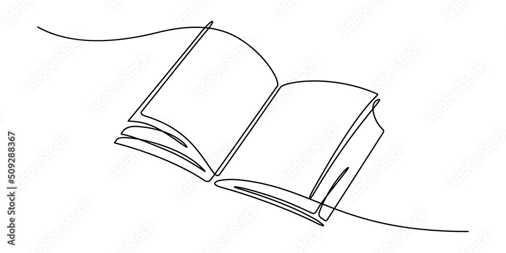 Continuous line drawing of book opening vector illustration for ...