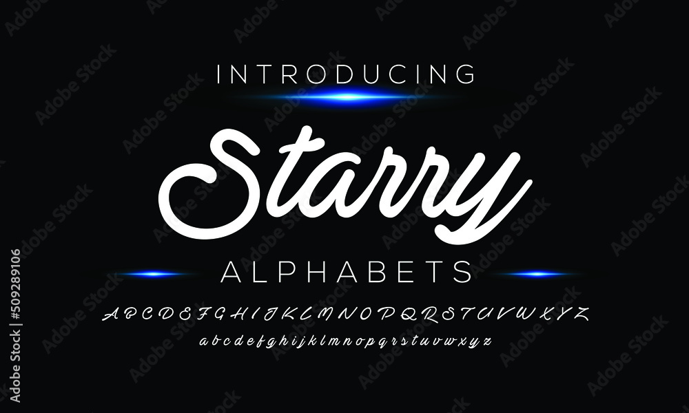 STARRY Hand drawn calligraphic vector monoline font. Distress signature ...