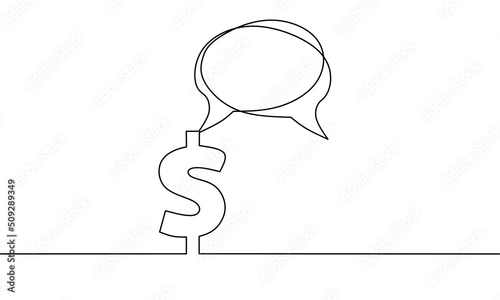 Continuous line drawing of dollar with bubble speech, business growth ...