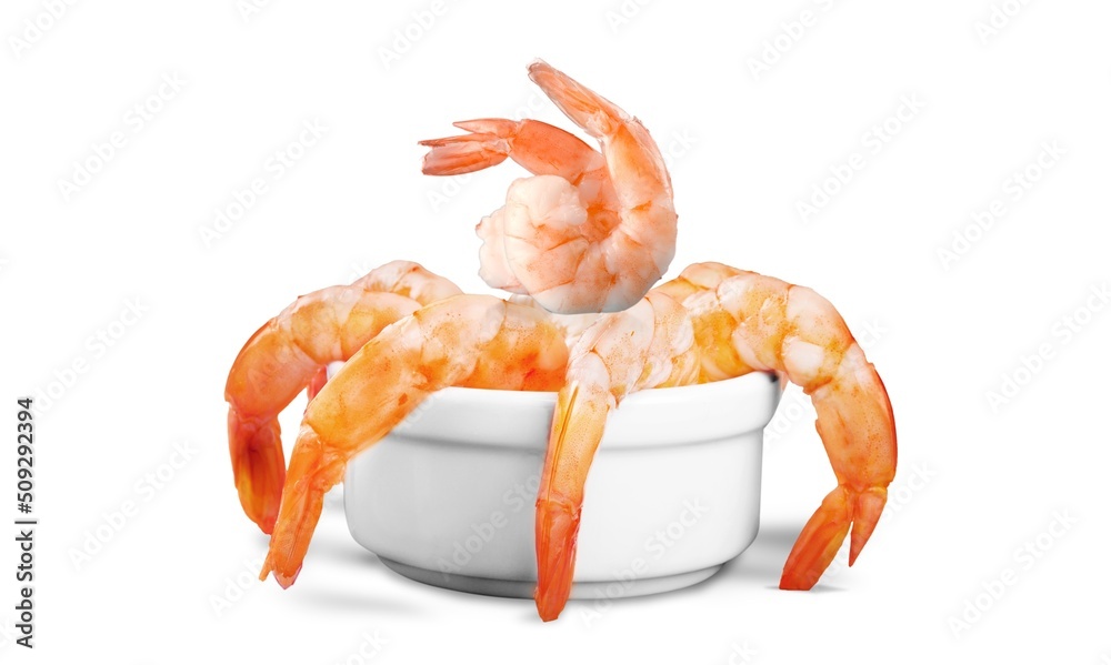 Fresh shrimp tails. Raw headless prawn, pacific shrimp,cooked tiger ...