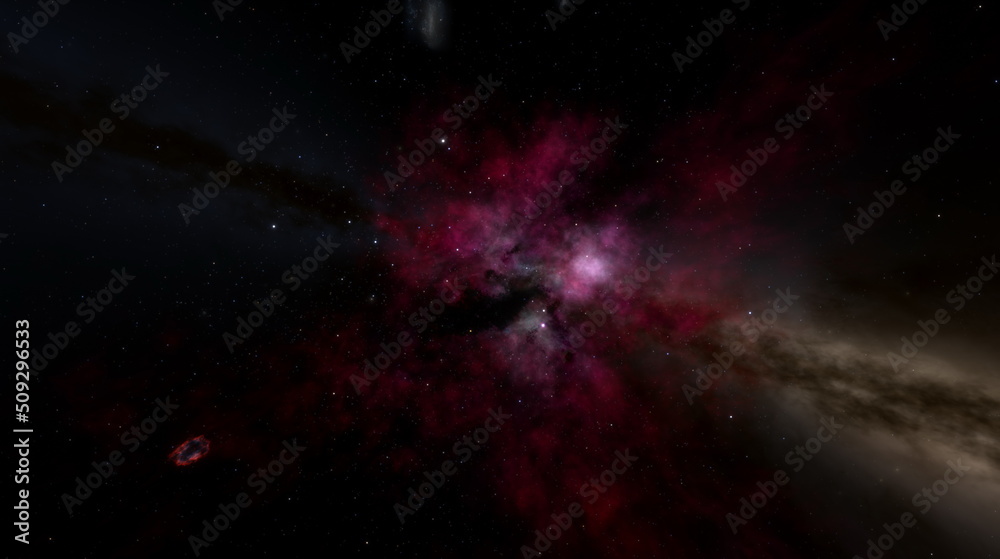 Cosmic nebula in space among stars and galaxies. Gas dust clouds nebula ...