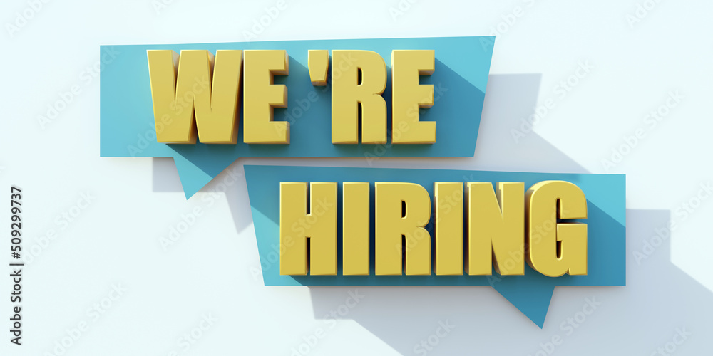 We Are Hiring text. Staff wanted concept. Yellow and green color sign ...