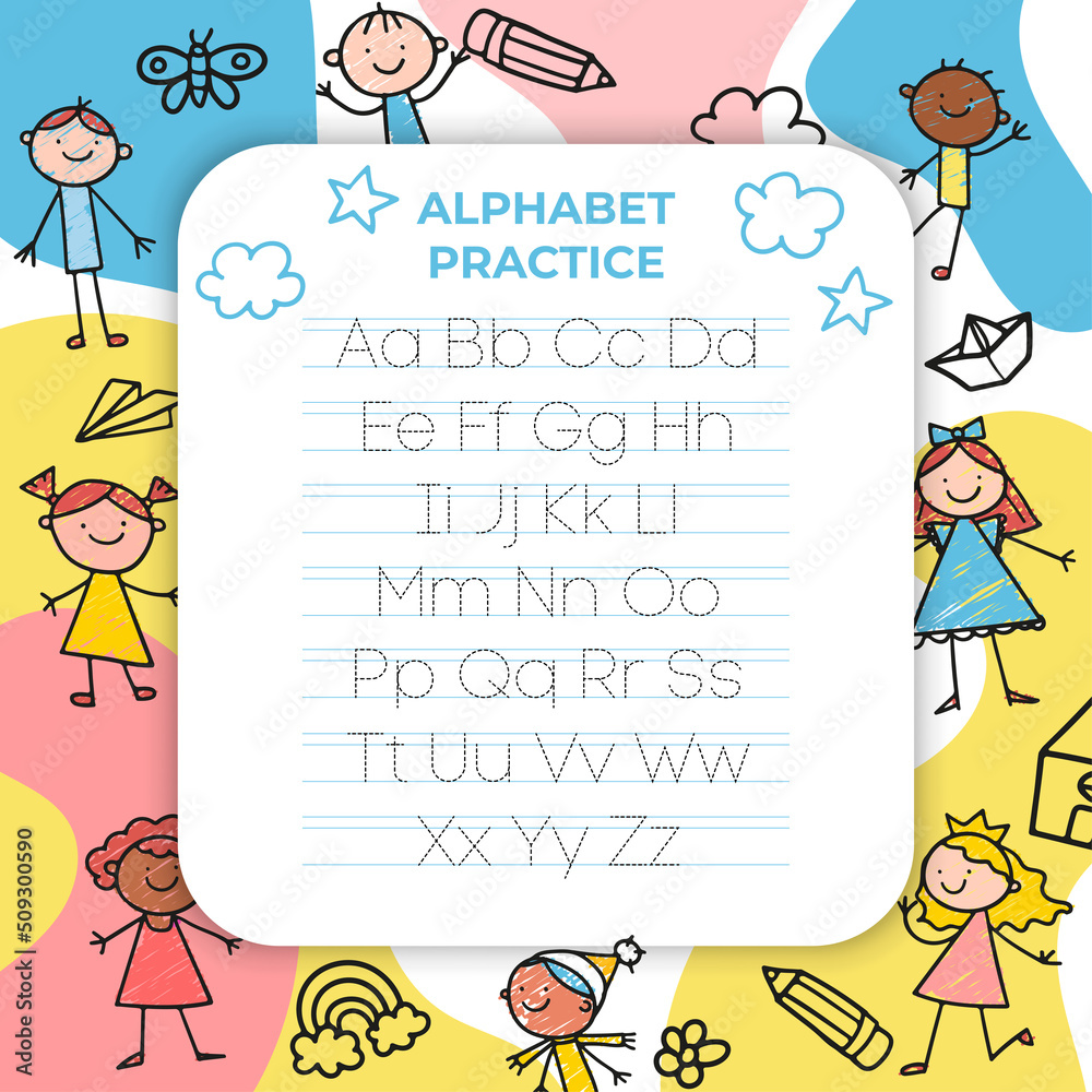 Alphabet letters tracing sheet with all letters of the alphabet. Kids ...