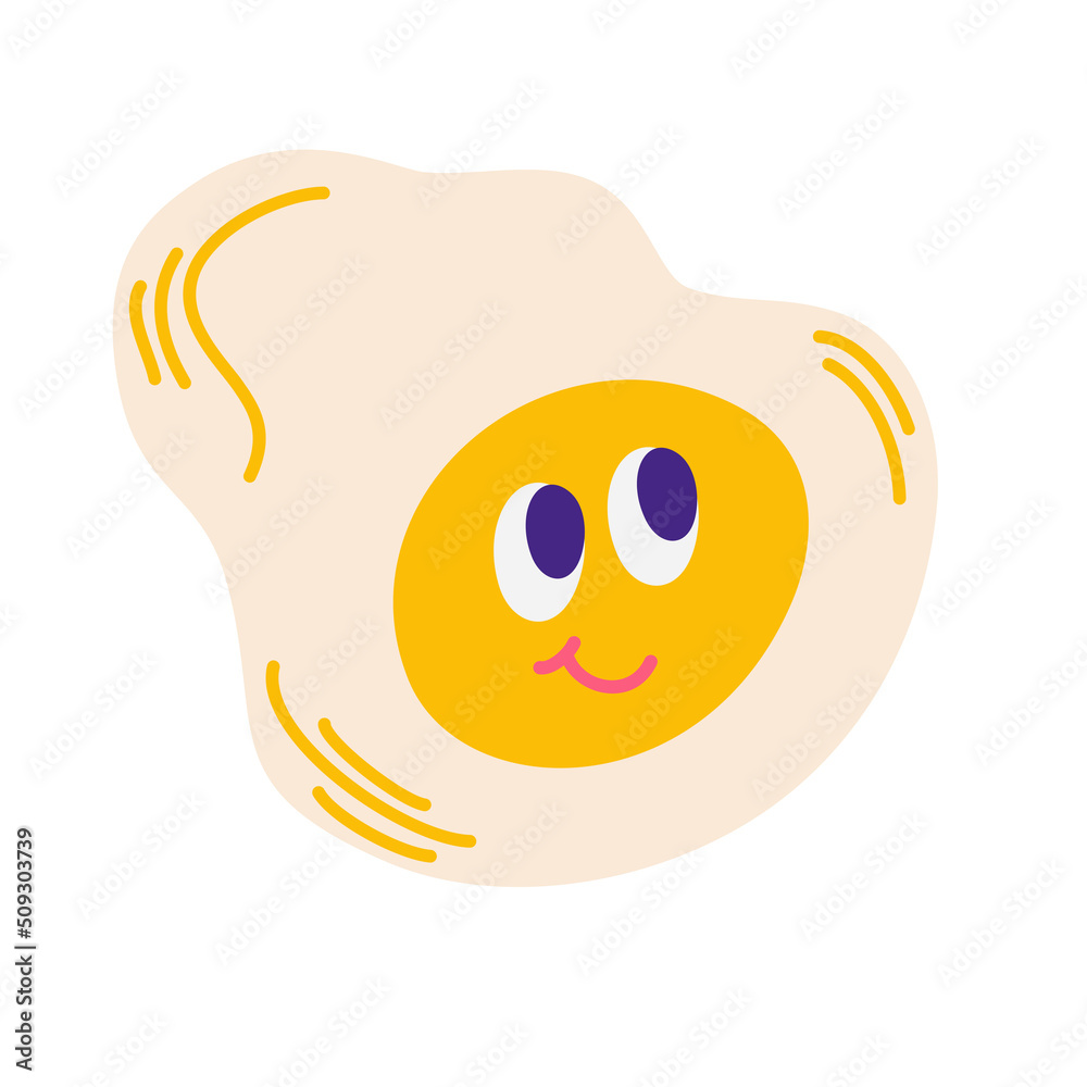 Scrambled eggs with eyes. Happy Floating Egg. Decoration for postcards ...