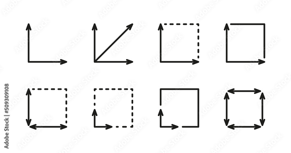 Square area icon. Coordinate axes sign. Coordinate system. Flat math ...