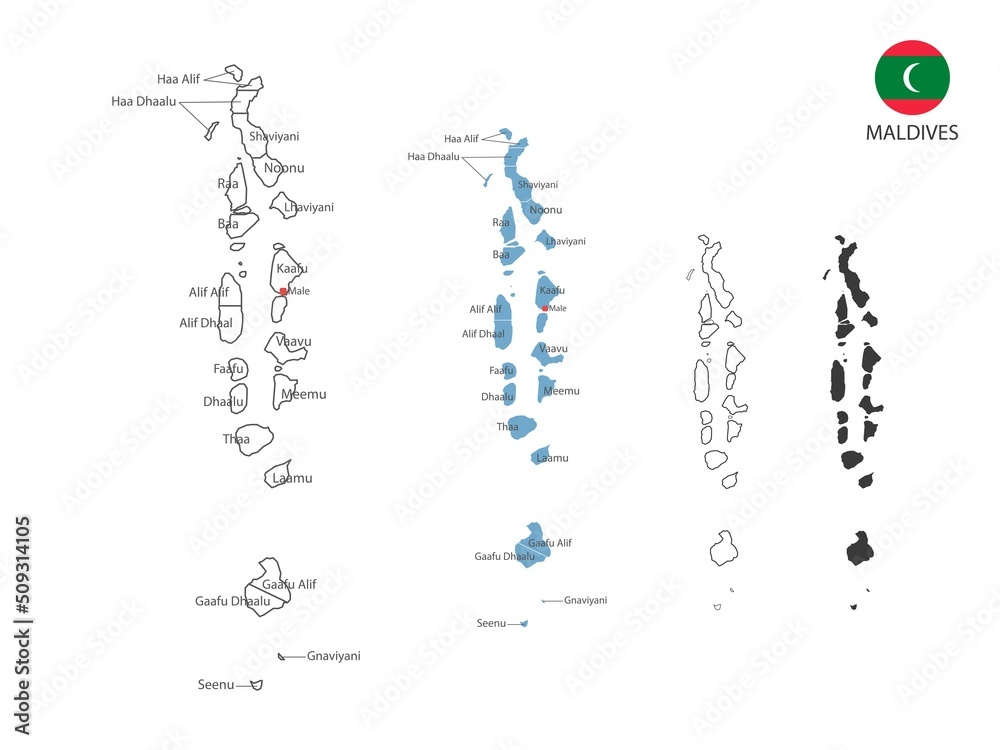 4 style of Maldives map vector illustration have all province and mark ...