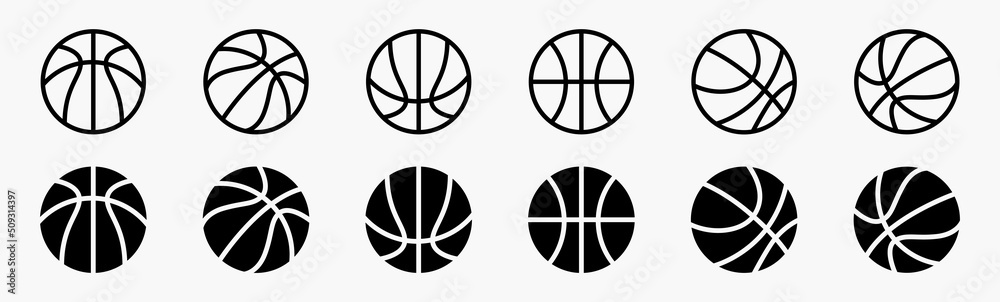 Basketball icon set in flat and line style. Basket ball symbol, vector ...