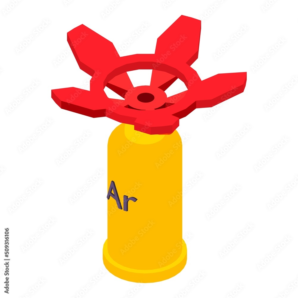 Metalworking icon isometric vector. Argon gas cylinder, red hydrant ...