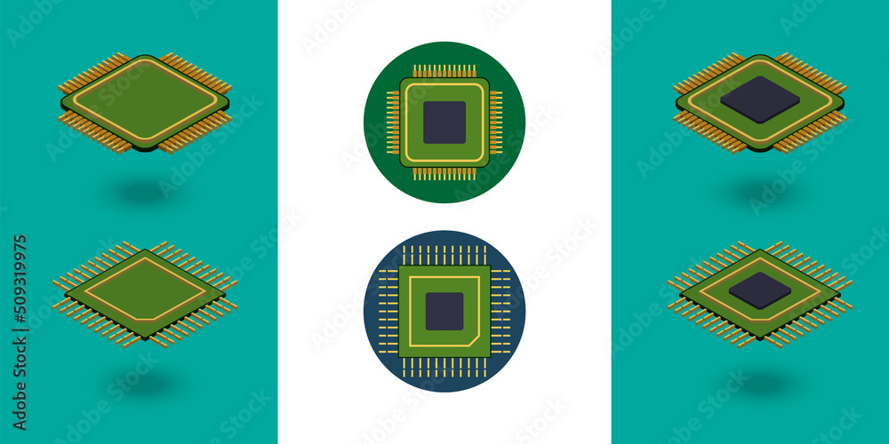 IC circuit board icon set. Technology semiconductor industry concept ...