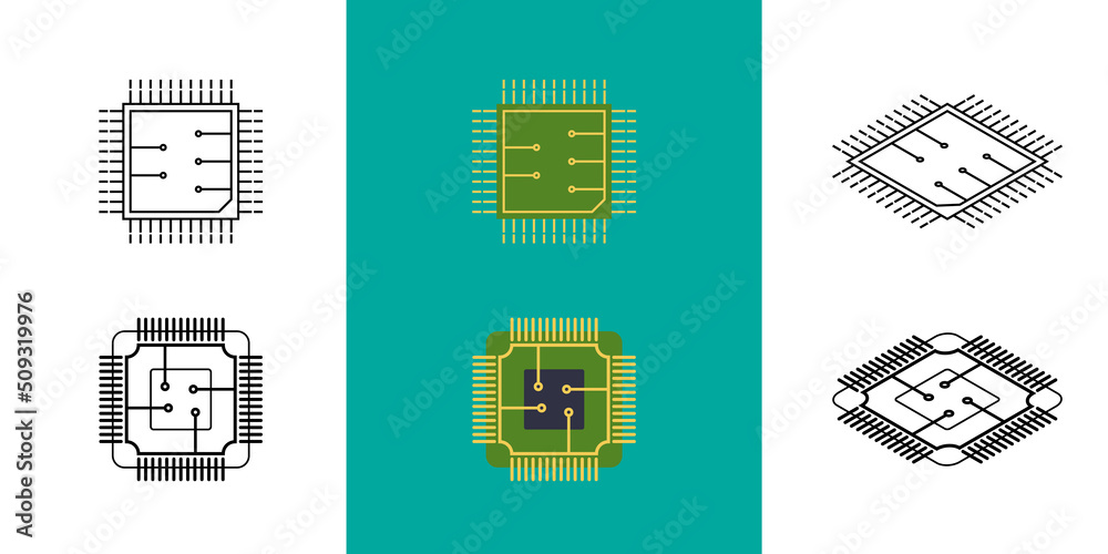 IC circuit board icon set. Technology semiconductor industry concept ...