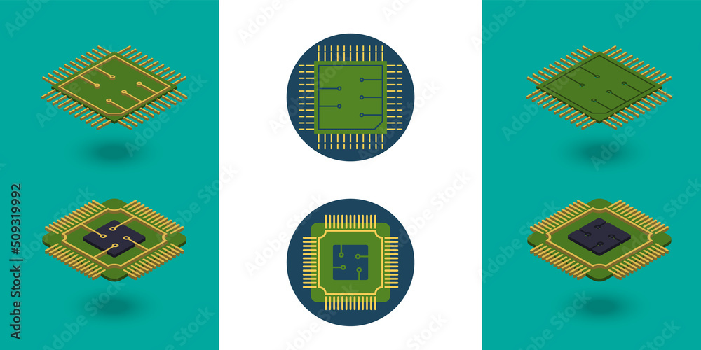IC circuit board icon set. Technology semiconductor industry concept ...