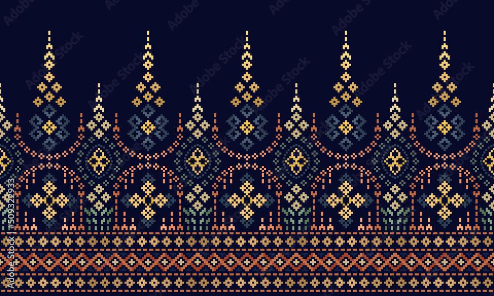 Cross Stitch. Geometric ethnic patterns. Design for Saree, Patola, Sari ...