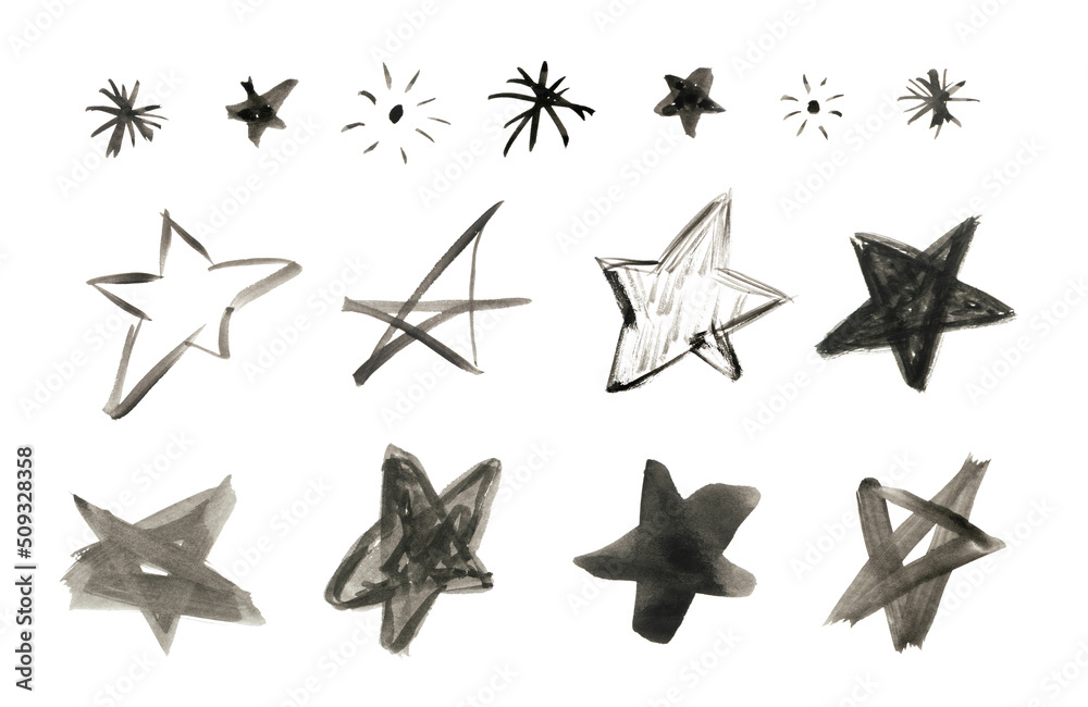 Brush Drawing Star Icons Isolated Stock Illustration | Adobe Stock