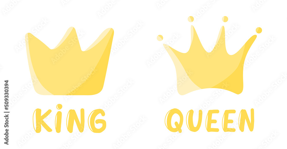 Cartoon gold crown icon set isolated on white background. Royal person ...