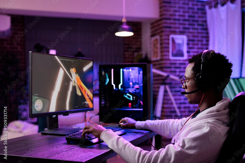 African american streamer broadcasting online video games play on pc ...