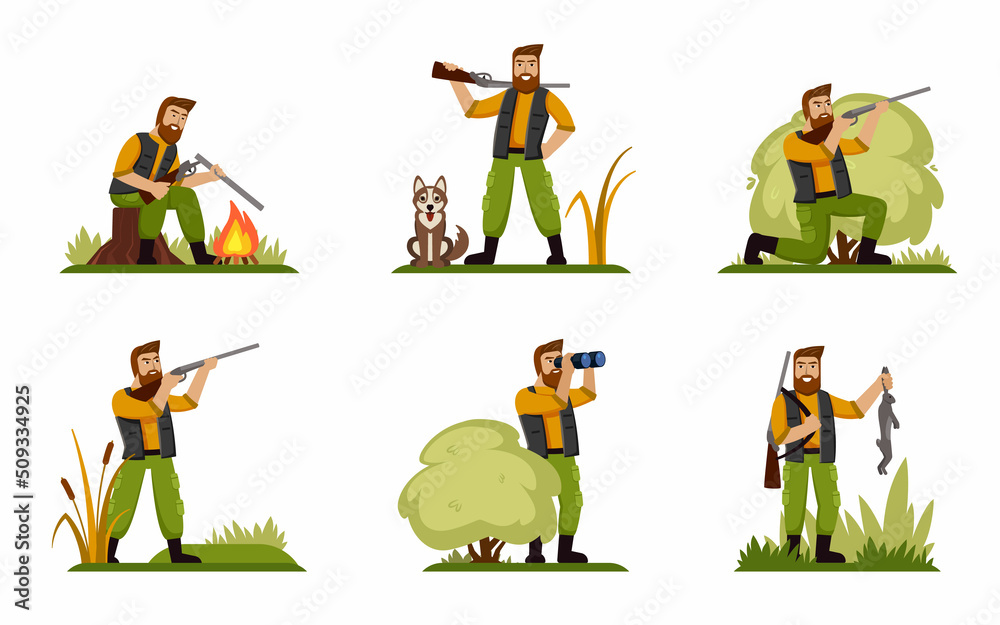 hunters. man with gun hunting to duck shutting with weapon. vector ...