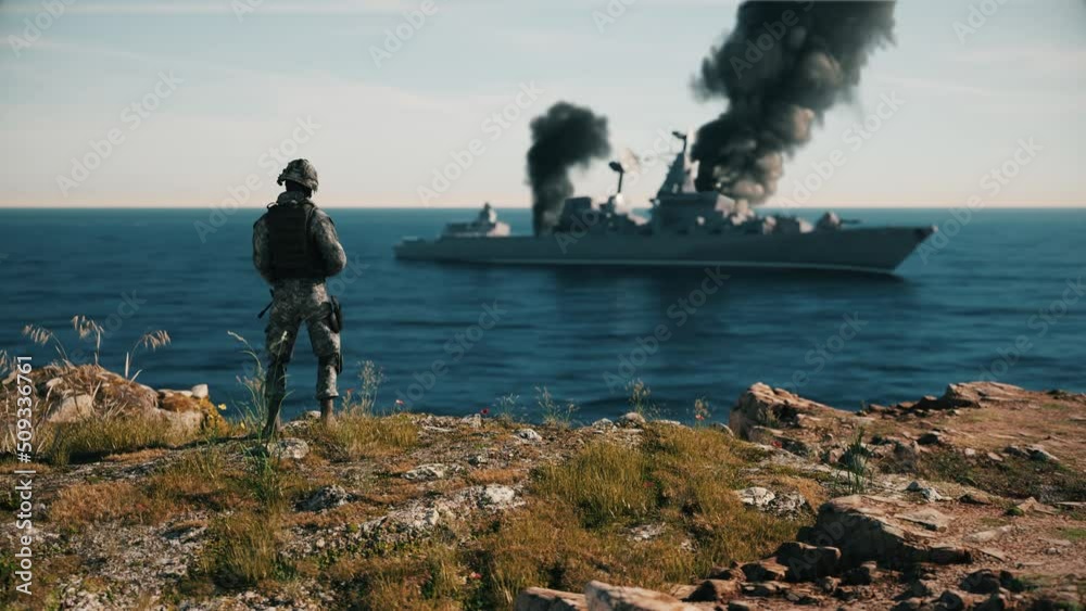 Sinking warship. Russian Warship on fire. Russian warship done ...