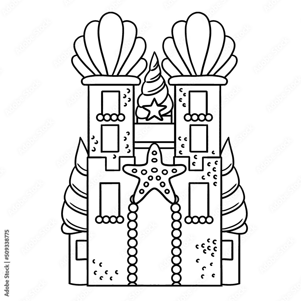 Mermaids Castle Isolated Coloring Page for Kids Stock Vector | Adobe Stock