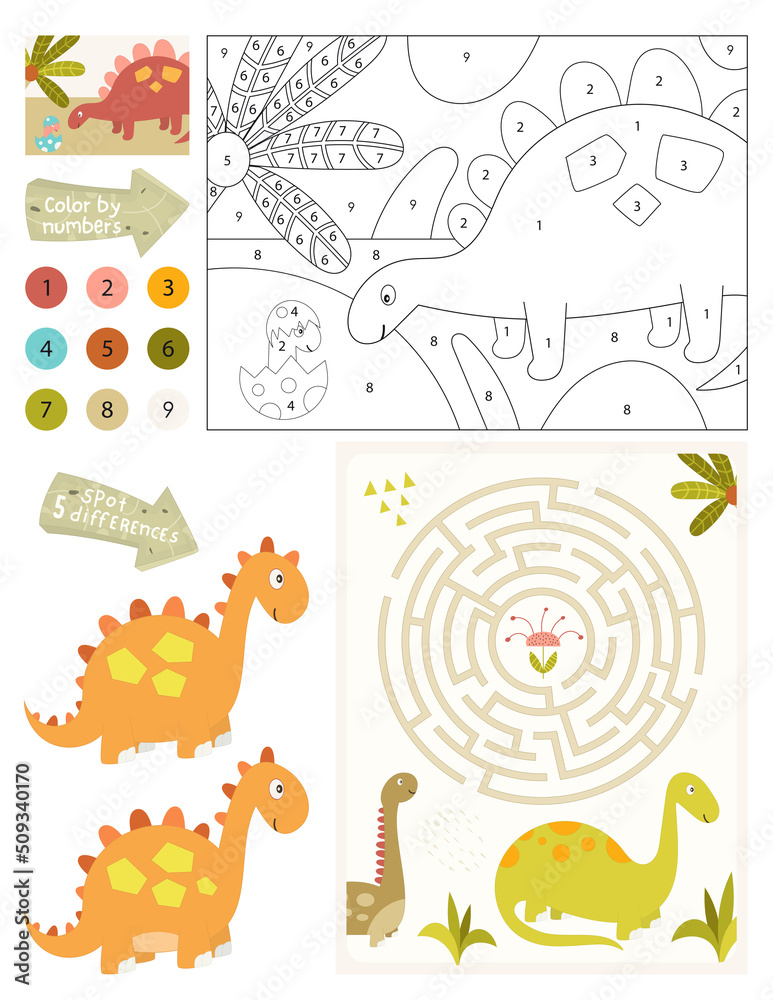 Dinosaurs Activity Pages for Kids. Printable Activity Sheet with Dino ...