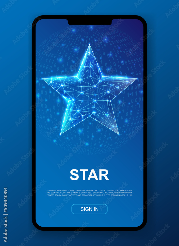 Vetor de Star 3d polygonal symbol for UI, UX design template. Low poly ...