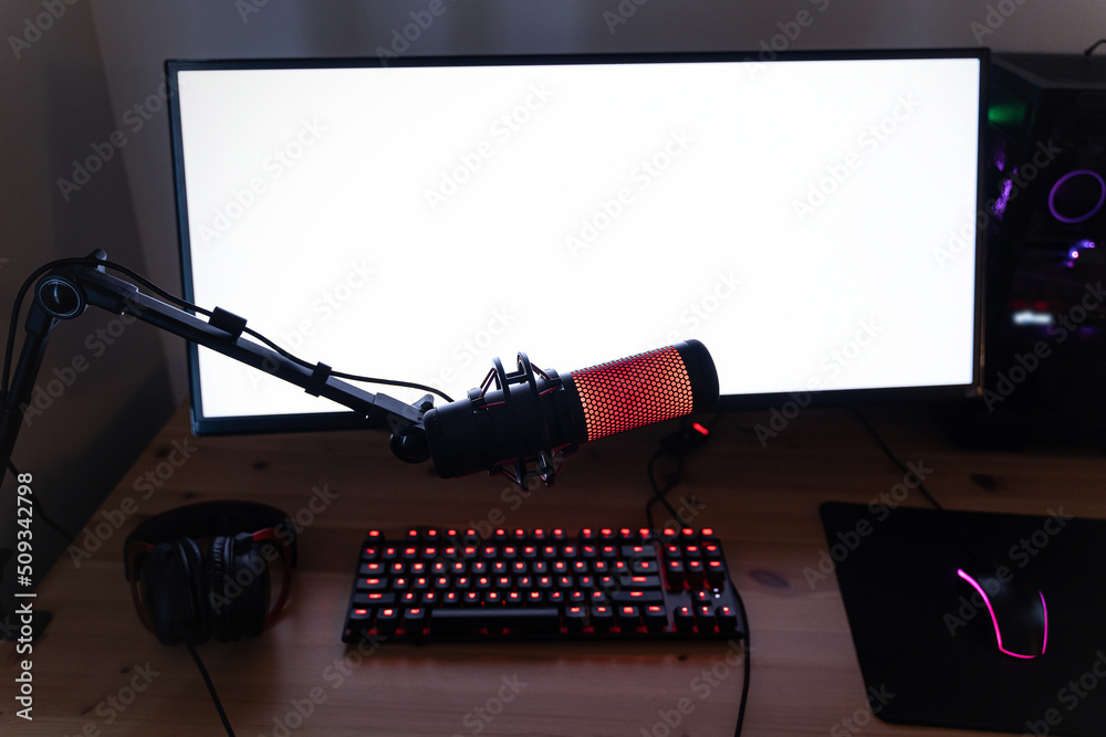 Gaming personal computer and ultrawide monitor with blank space Stock ...