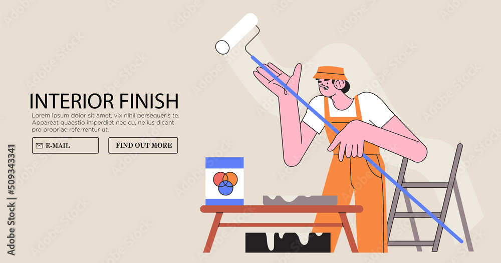 Home repair. Cartoon female service worker make renovation ...