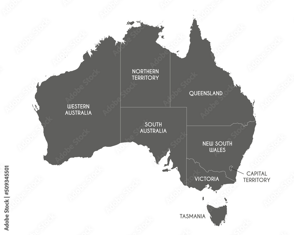 Vector map of Australia with regions or territories and administrative ...