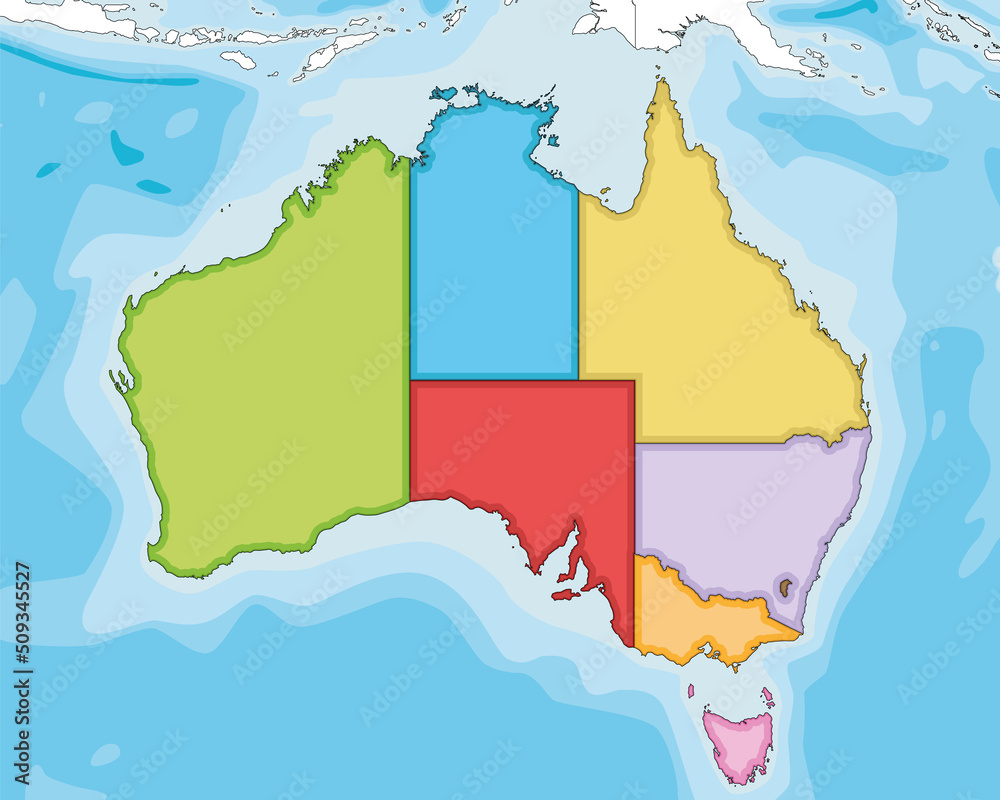 Vector illustrated blank map of Australia with regions and ...