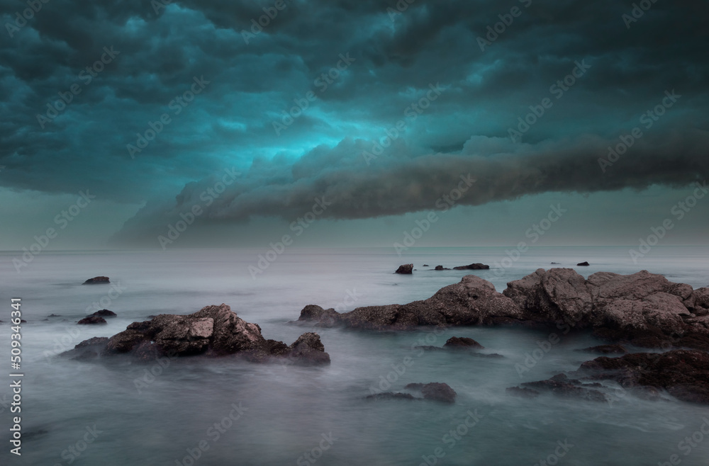 long exposure photography of seascape, dramatic and stormy effect with ...