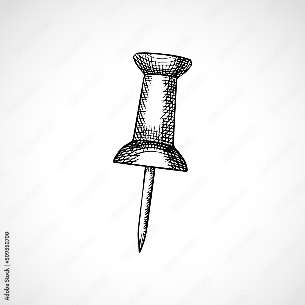 Push Pin Hand Drawn Illustration. Office Tools Vector Graphic Pictogram ...