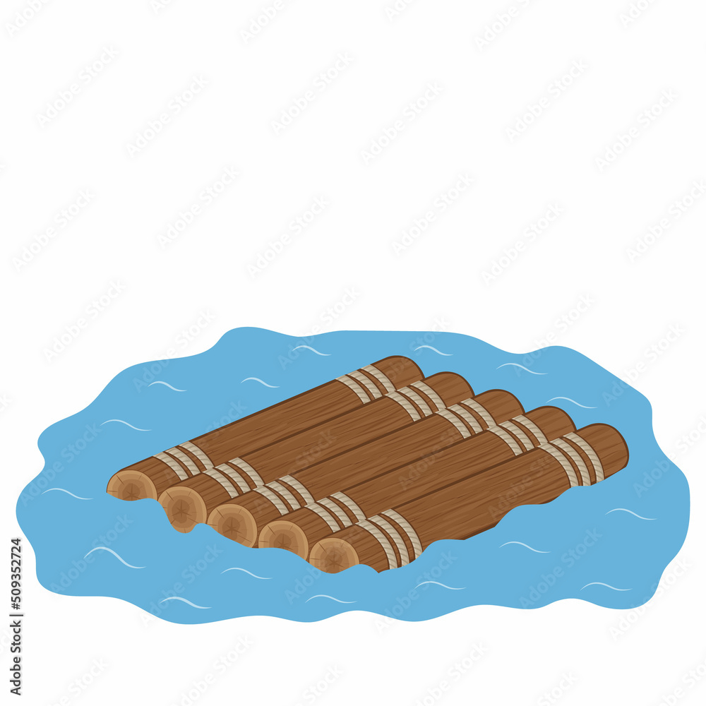 wooden raft made of logs and boards, color isolated vector illustration ...